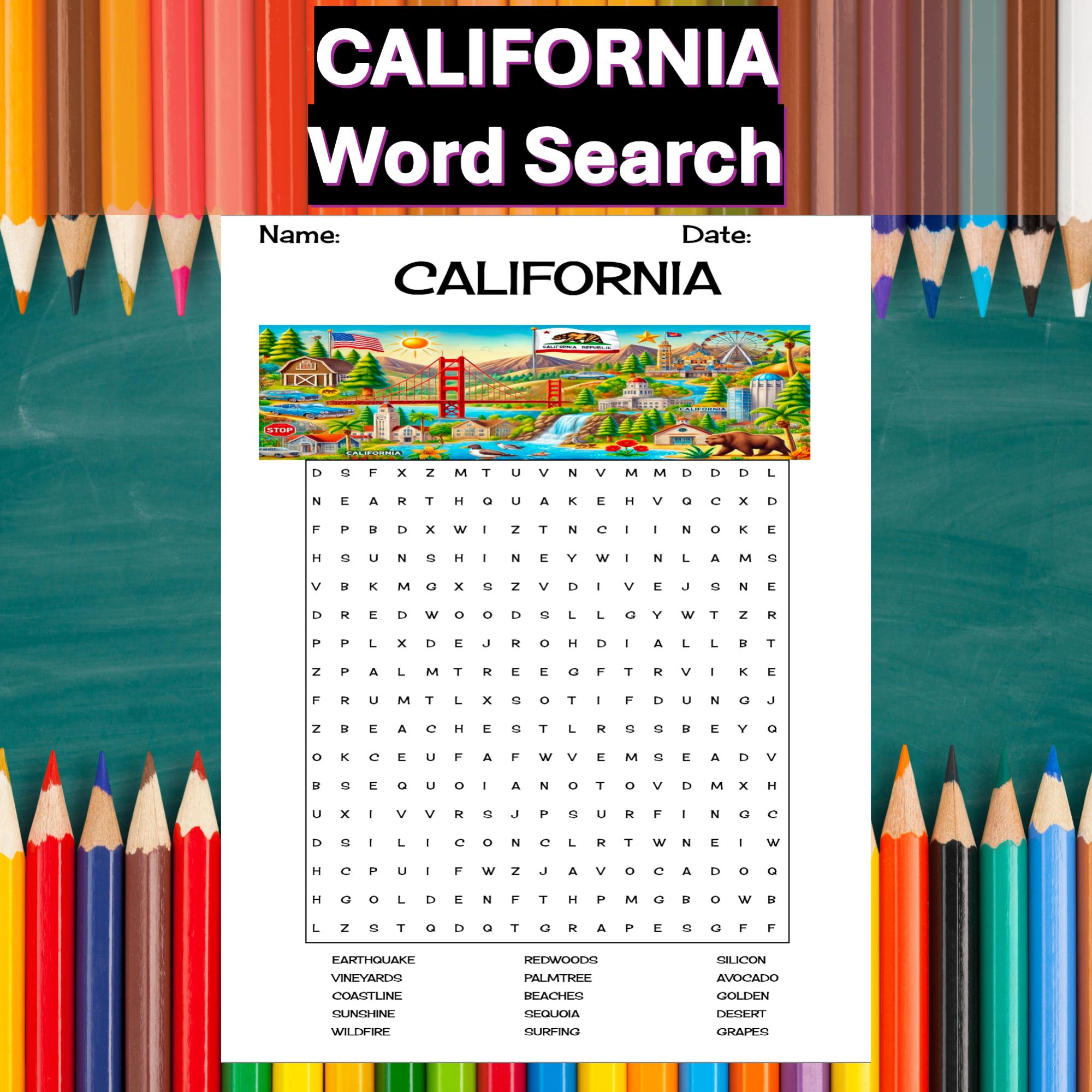 CALIFORNIA Word Search Puzzle and Answer Key|us States Worksheet|social ...