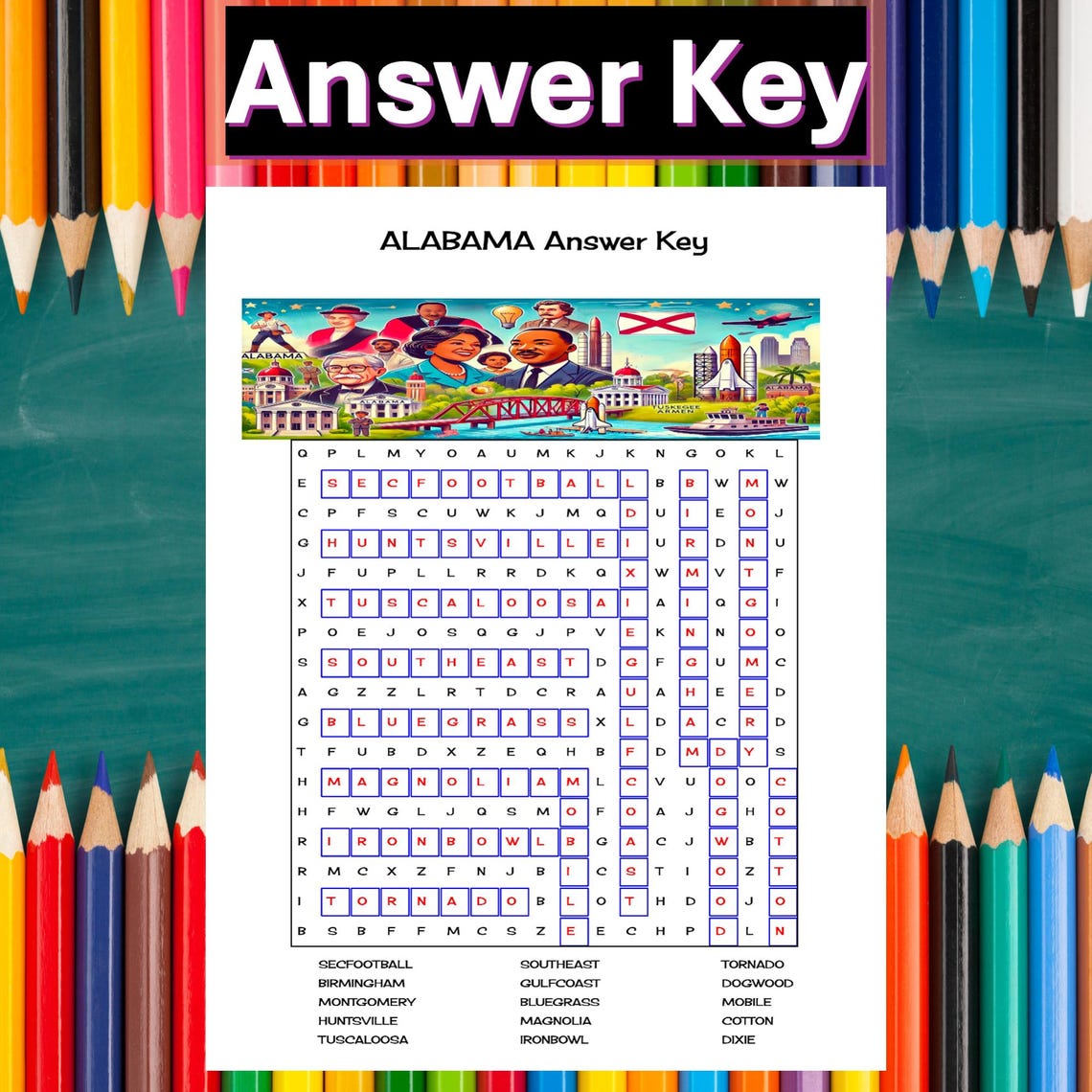 ALABAMA Word Search Puzzle and Answer Key|us States Worksheet|social ...