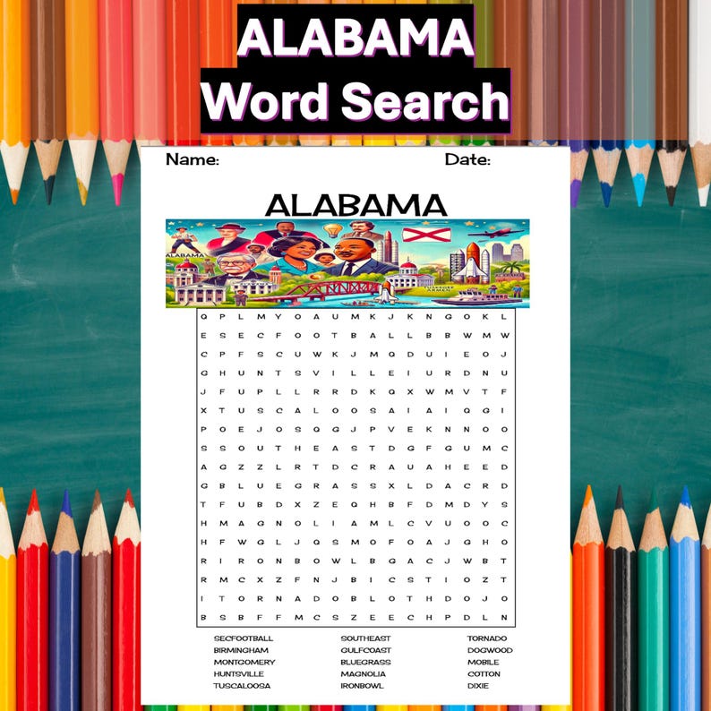 ALABAMA Word Search Puzzle and Answer Key|us States Worksheet|social ...