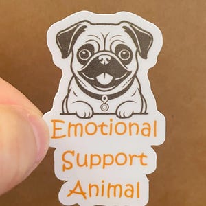 Emotional Support Animal Dog Sticker dog Lover Pug Lover Water Bottle ...
