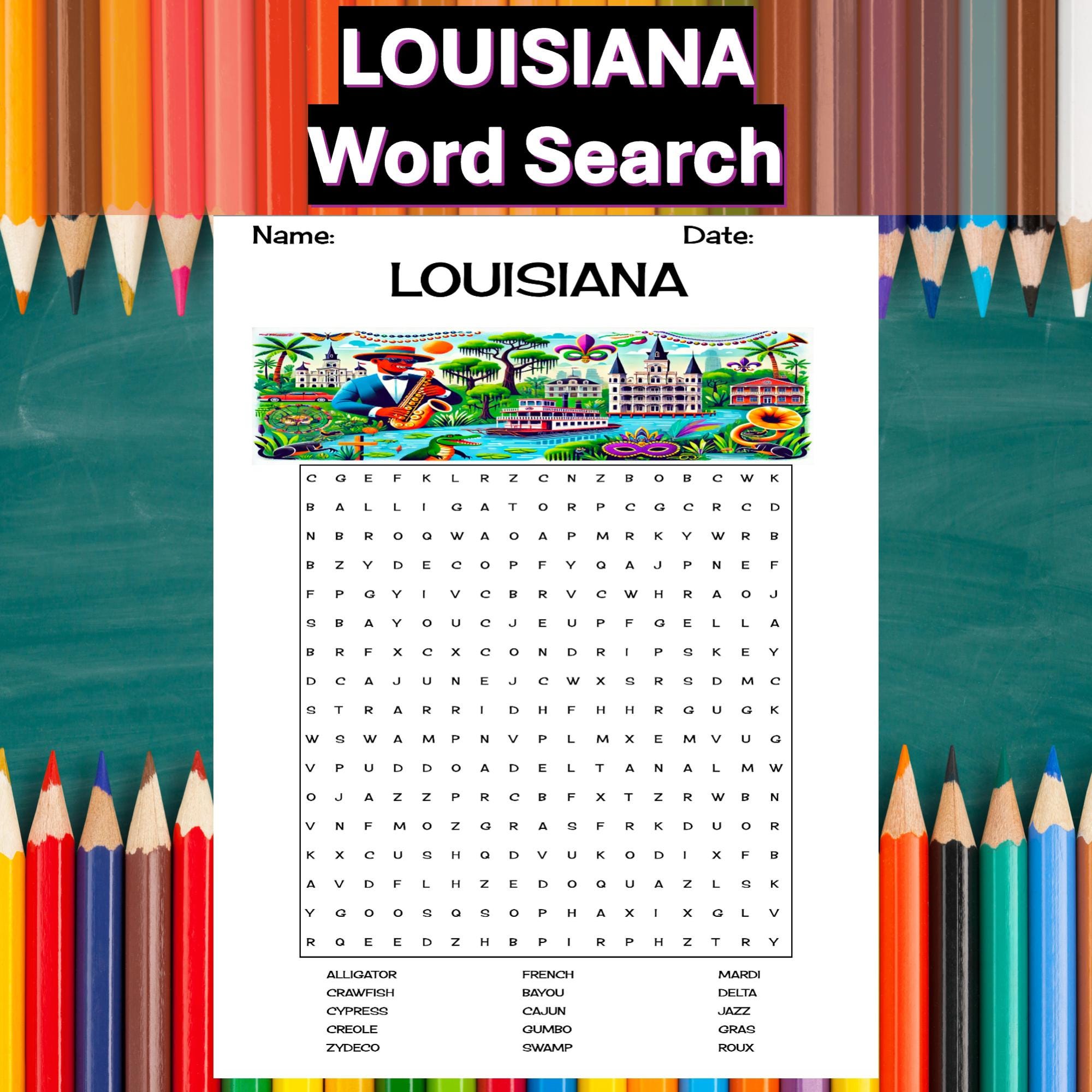 LOUISIANA Word Search Puzzle and Answer Key|us States Worksheet|social ...