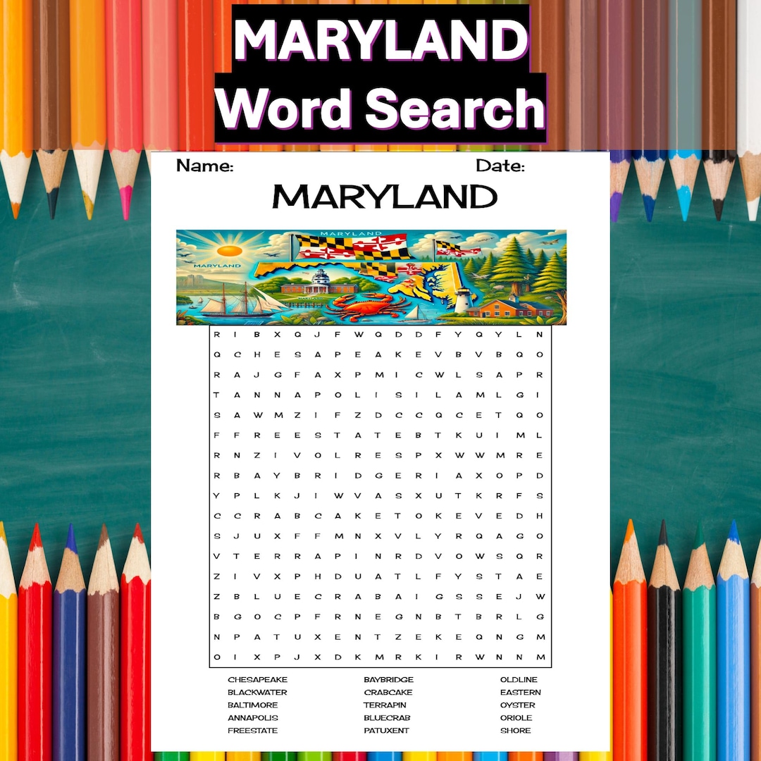 MARYLAND Word Search Puzzle and Answer Key|us States Worksheet|social ...