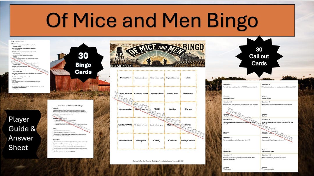 Of Mice and Men Bingo Game| 30 Bingo Cards|30 Call Out Cards| 7th-12th ...