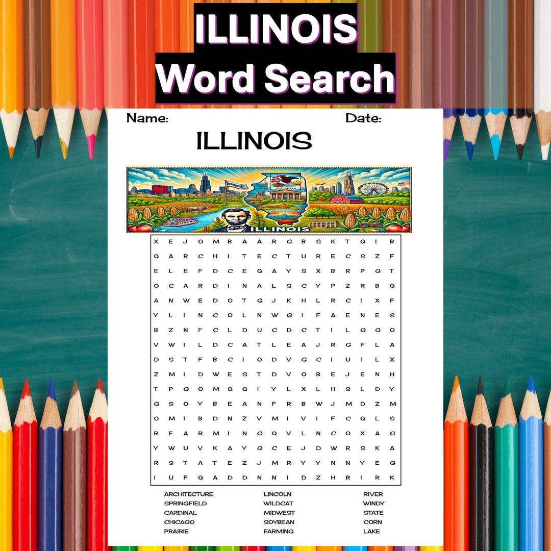 ILLINOIS Word Search Puzzle and Answer Key|us States Worksheet|social ...