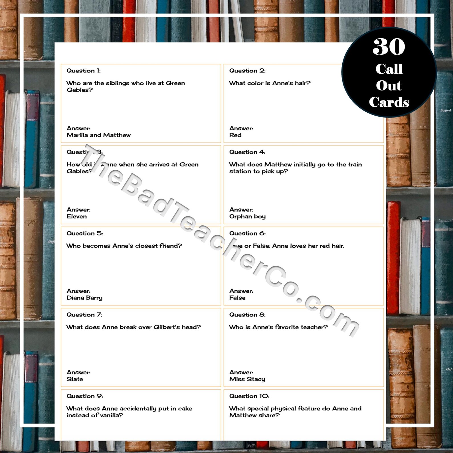 Anne of Green Gables Bingo Game|30 BINGO Cards|30 Call Out Cards|4th ...