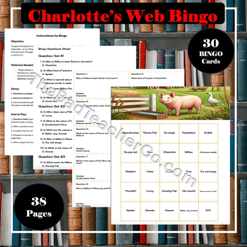 Charlotte's Web Bingo Game|30 BINGO Cards|30 Call Out Cards|4th-7th ...