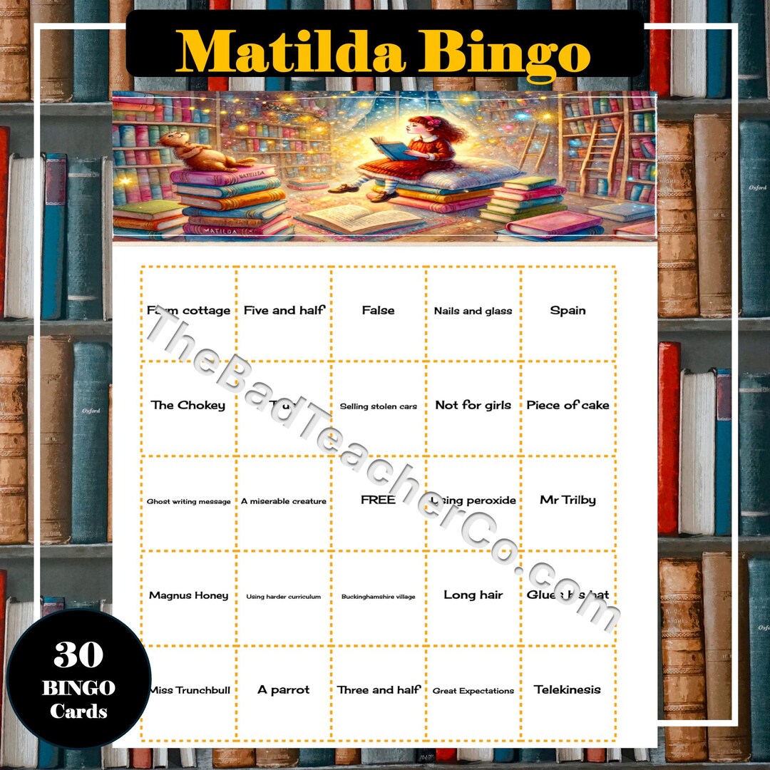 Matilda Book Bingo Game|30 BINGO Cards|30 Call Out Cards|4th-6th Elar ...