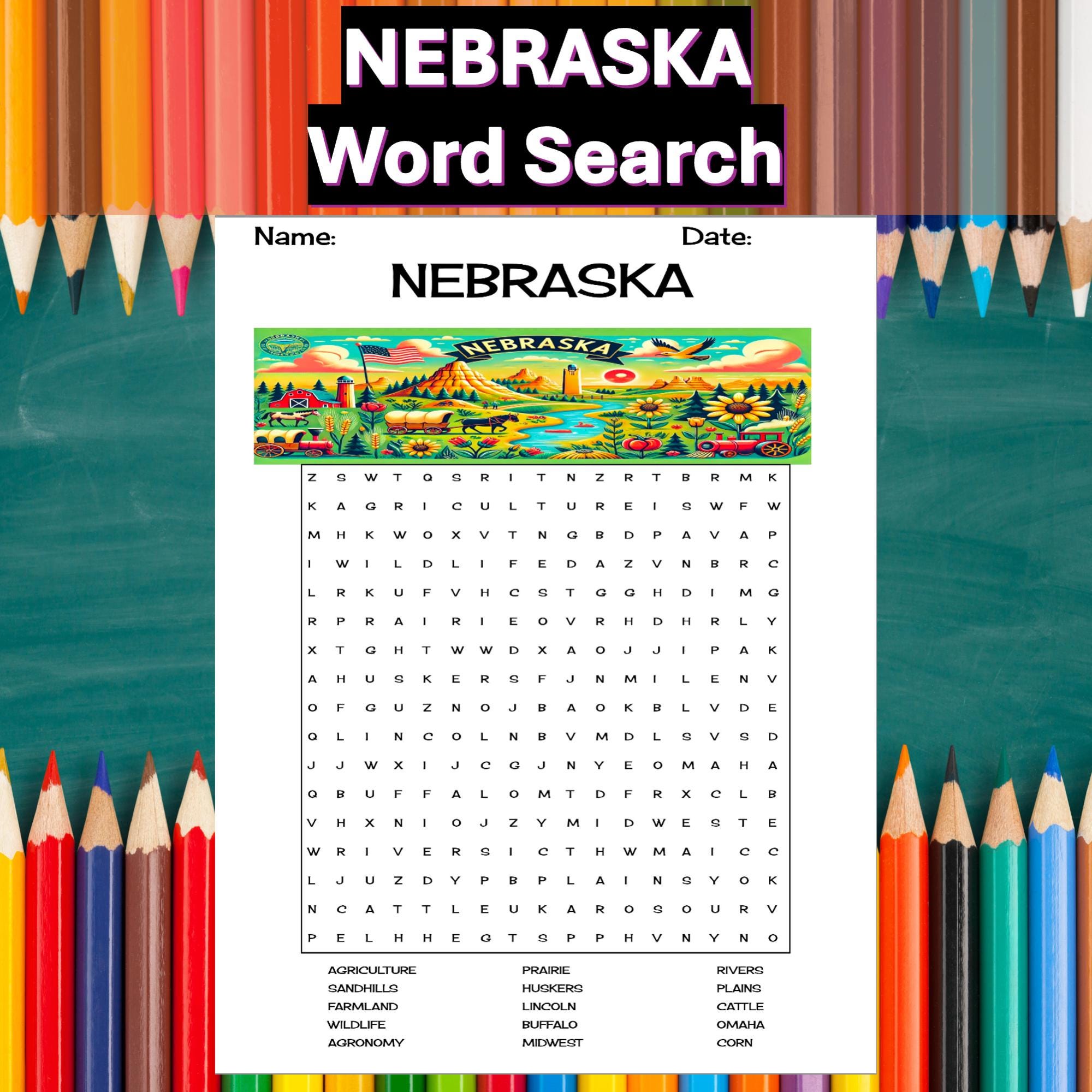 NEBRASKA Word Search Puzzle and Answer Key|us States Worksheet|social ...