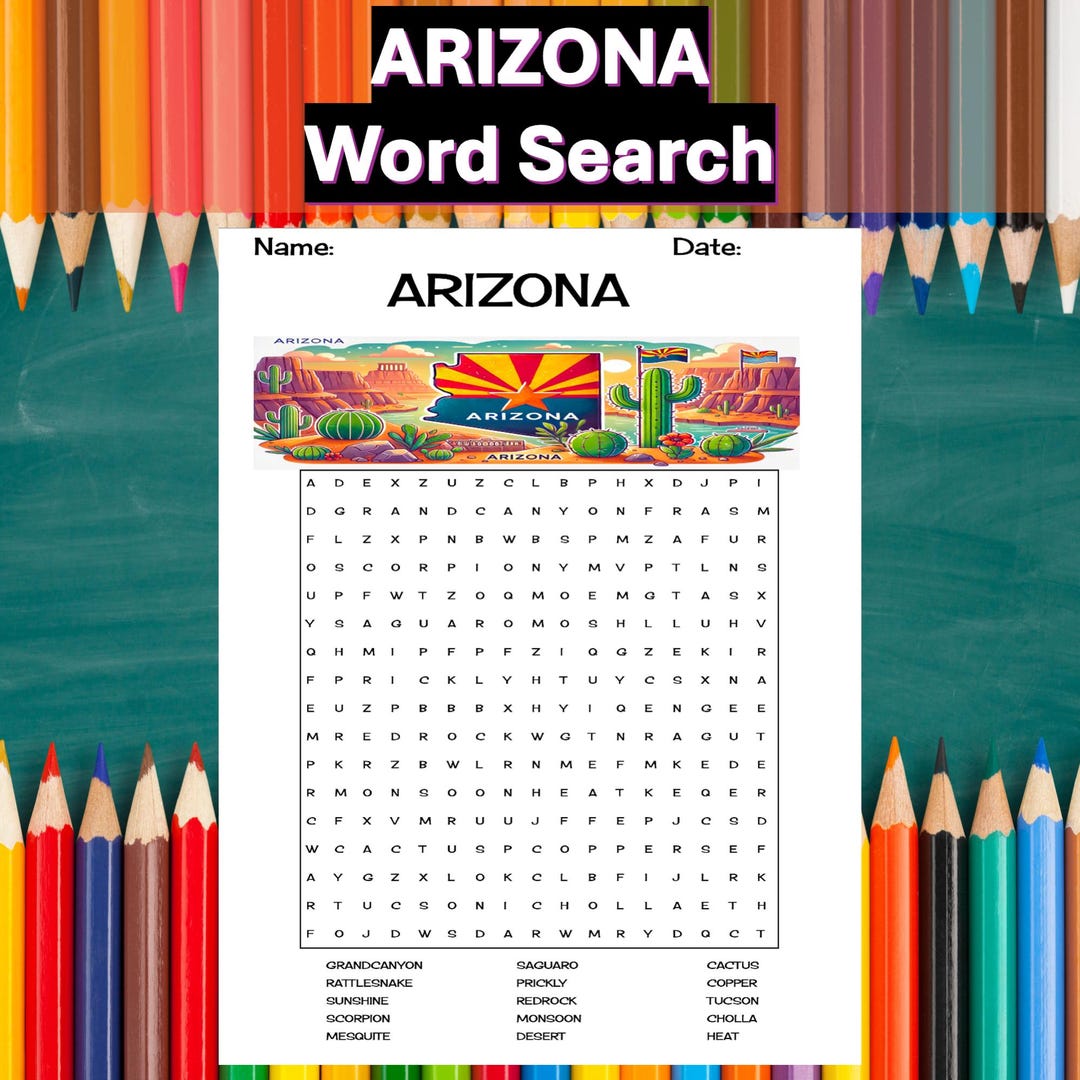 ARIZONA Word Search Puzzle and Answer Key|us States Worksheet|social ...