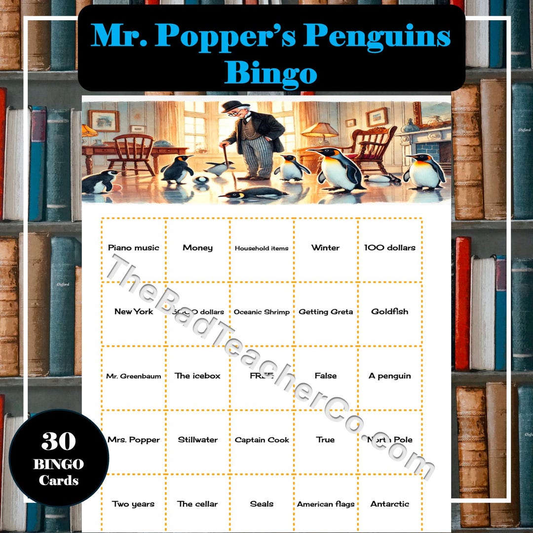 Mr. Popper's Penguins Book Bingo Game|30 BINGO Cards|30 Call Out Cards ...