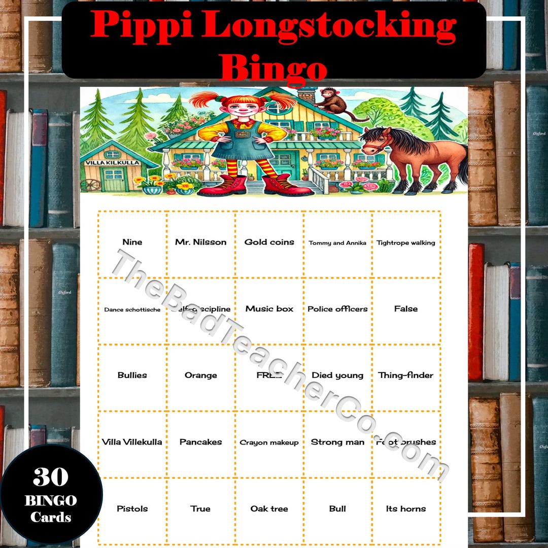 Pippi Longstocking Bingo Game|30 BINGO Cards|30 Call Out Cards|3rd-5th ...