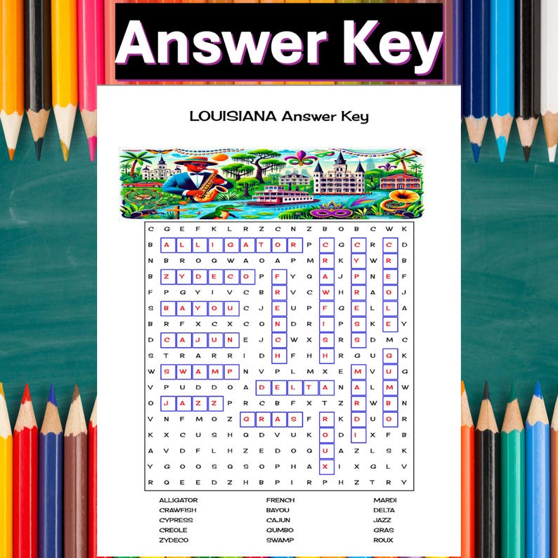 LOUISIANA Word Search Puzzle and Answer Key|us States Worksheet|social ...