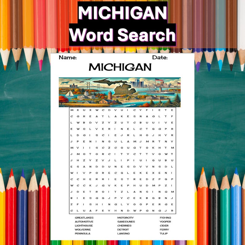 MICHIGAN Word Search Puzzle and Answer Key|us States Worksheet|social ...