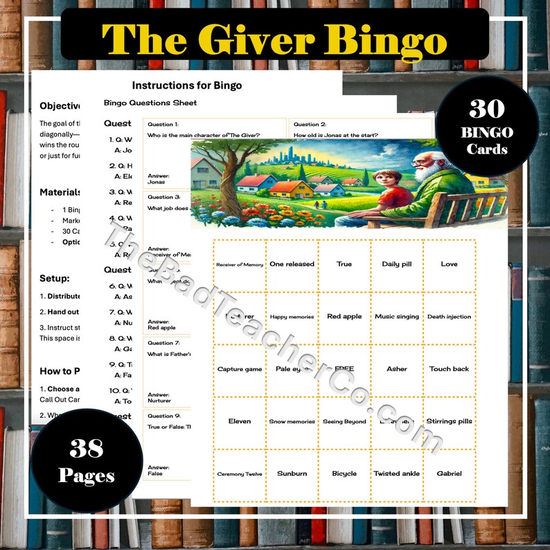 The Giver Book Bingo Game|30 BINGO CARDS|30 Call Out Cards|4th-6th ELAR ...