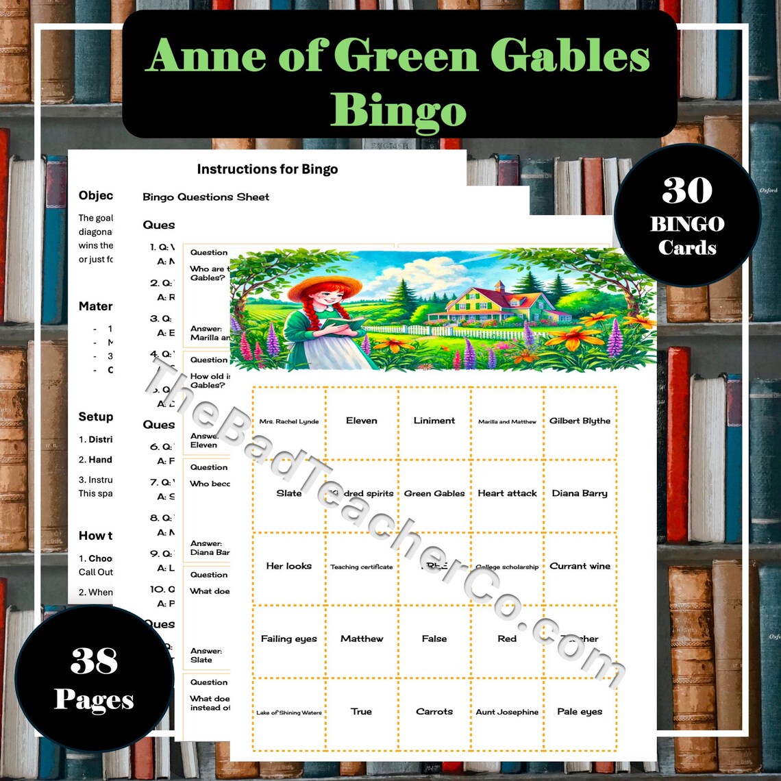 Anne of Green Gables Bingo Game|30 BINGO Cards|30 Call Out Cards|4th ...