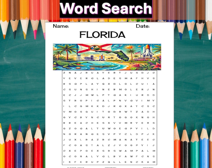FLORIDA Word Search Puzzle and Answer Key|us States Worksheet|social ...