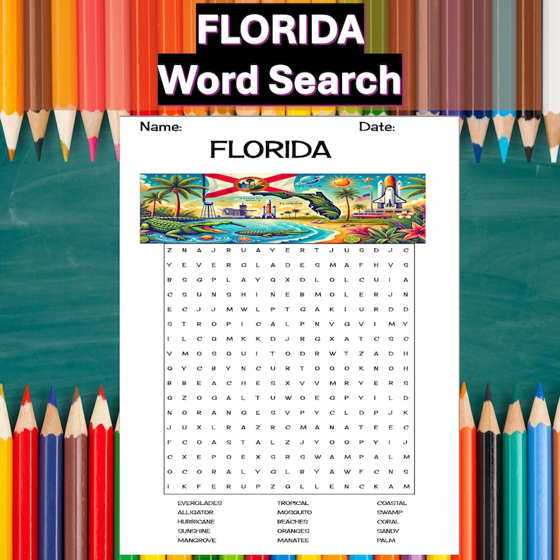FLORIDA Word Search Puzzle and Answer Key|us States Worksheet|social ...
