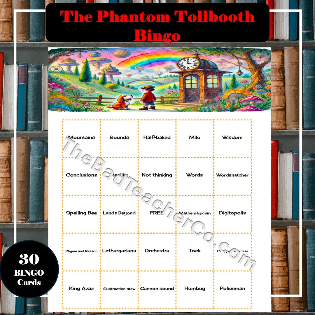 The Phantom Tollbooth Book Bingo Game|30 BINGO Cards|30 Call Out Cards ...