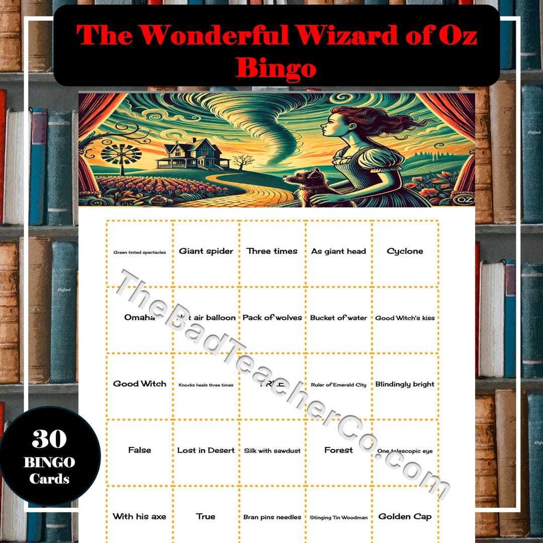 The Wonderful Wizard of Oz Book Bingo Game|30 BINGO Cards|30 Call Out ...