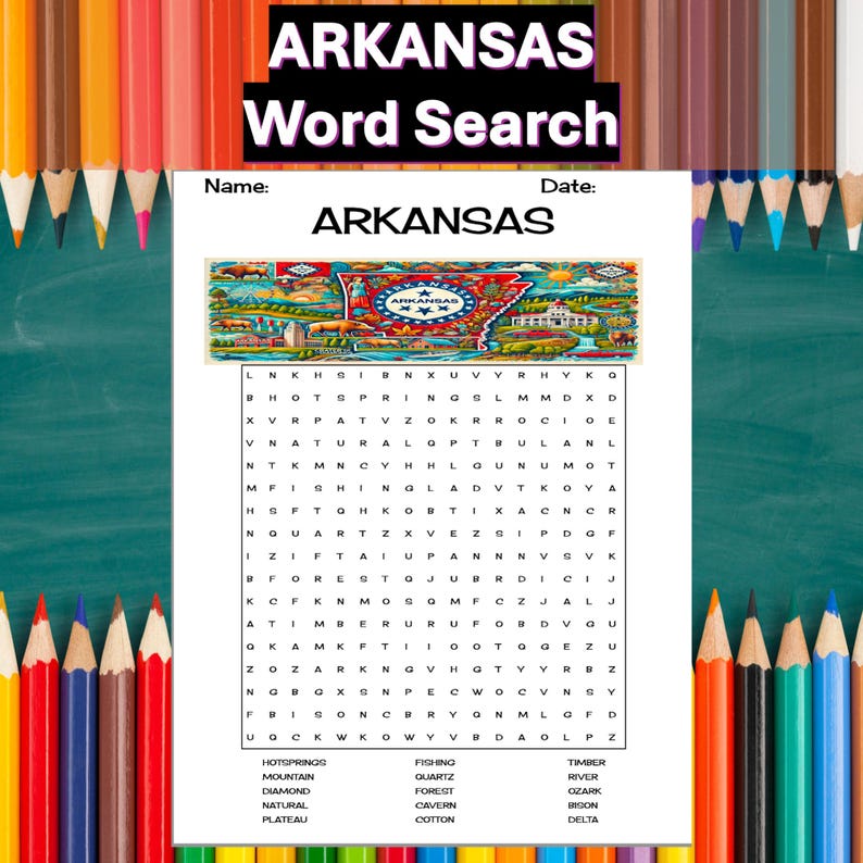ARKANSAS Word Search Puzzle and Answer Key|us States Worksheet|social ...