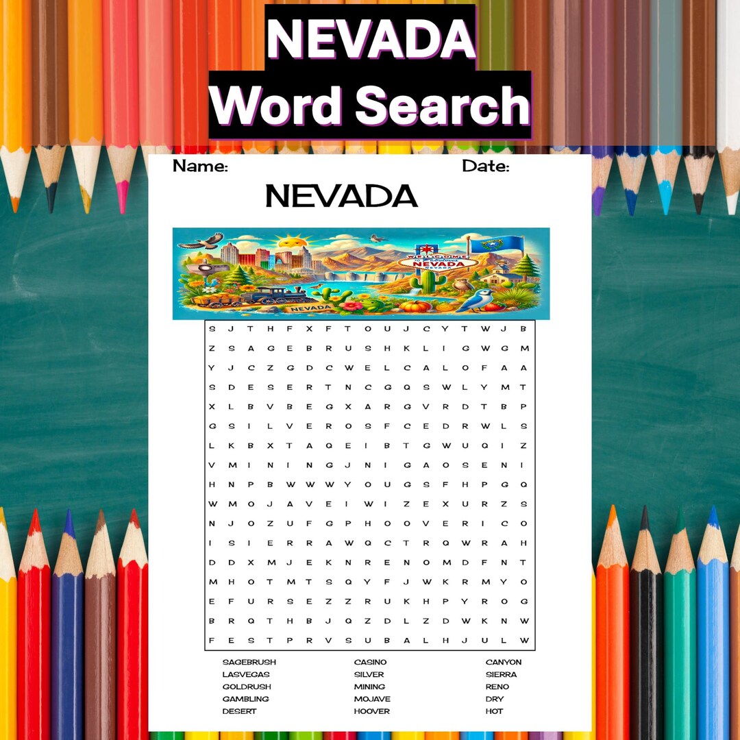 NEVADA Word Search Puzzle and Answer Key|us States Worksheet|social ...