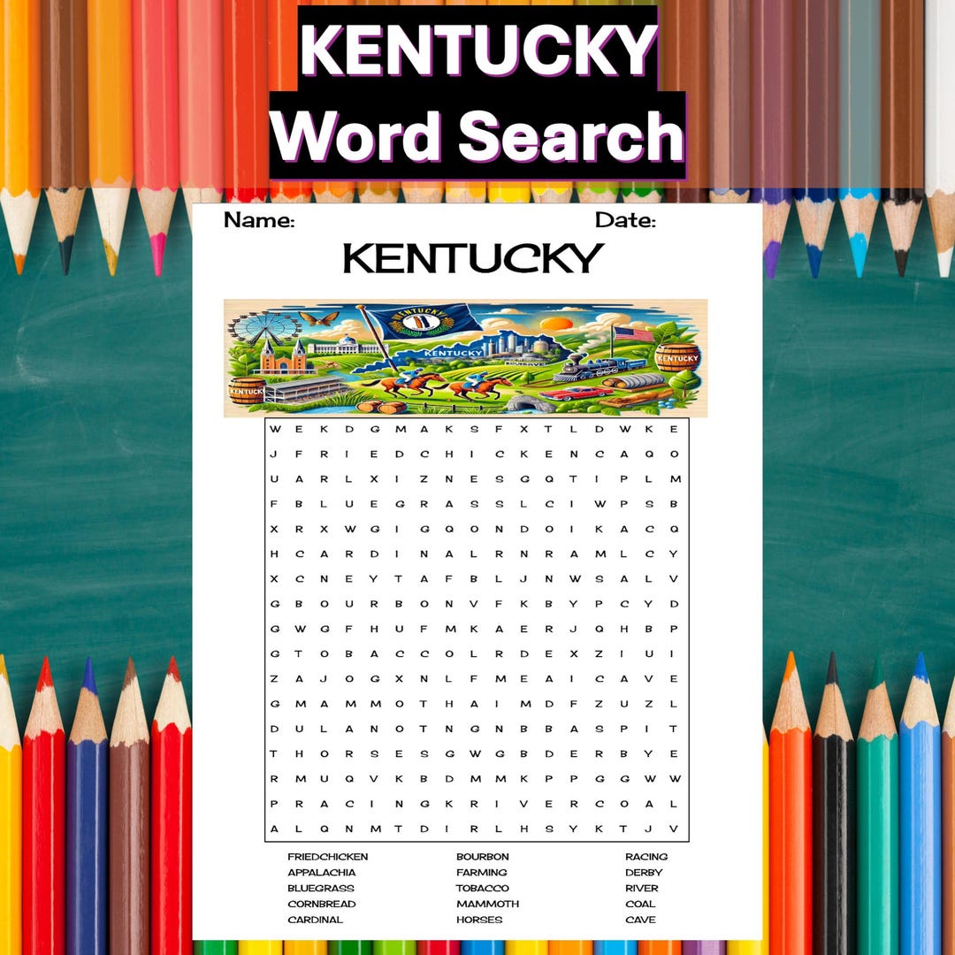 KENTUCKY Word Search Puzzle and Answer Key|us States Worksheet|social ...