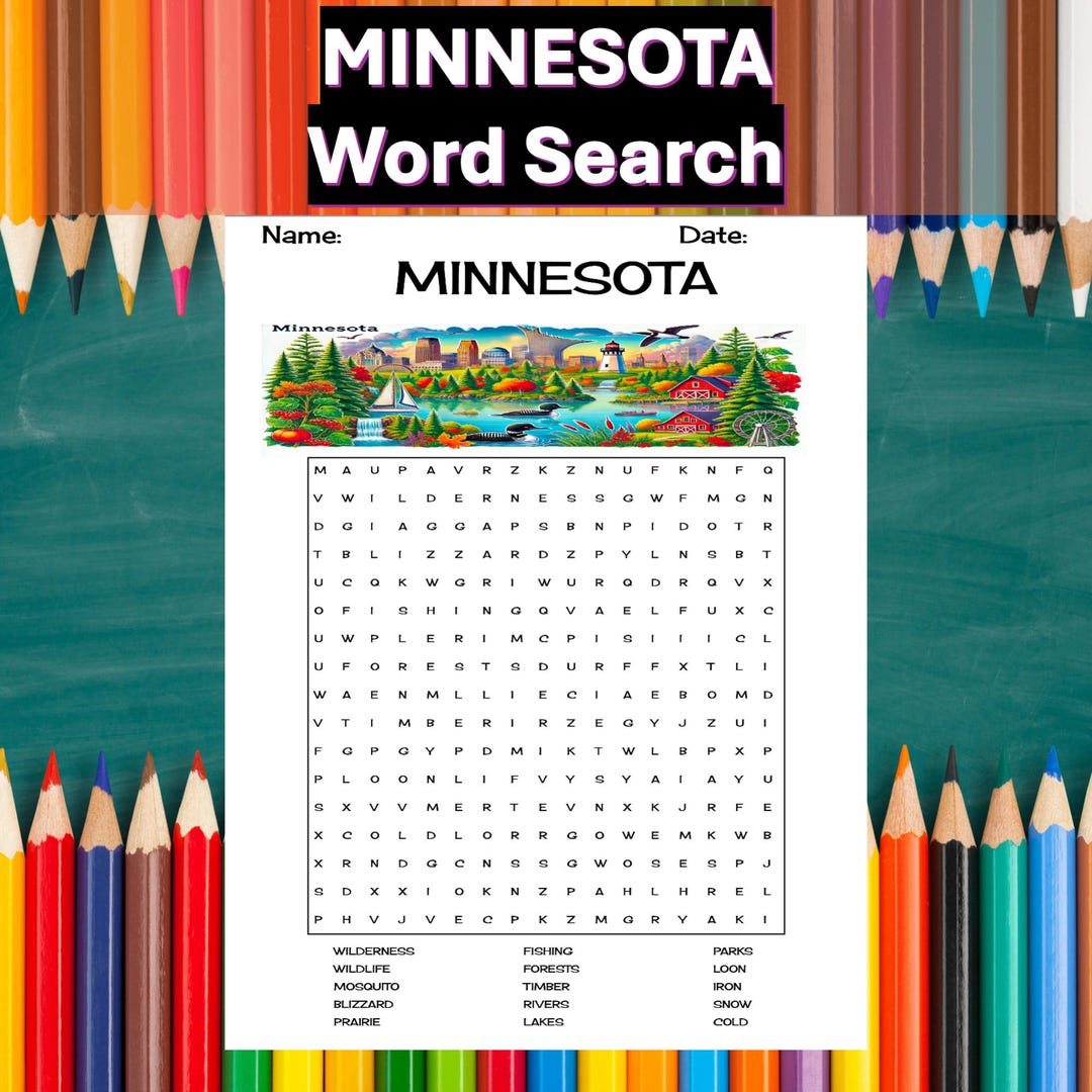 MINNESOTA Word Search Puzzle and Answer Key|us States Worksheet|social ...