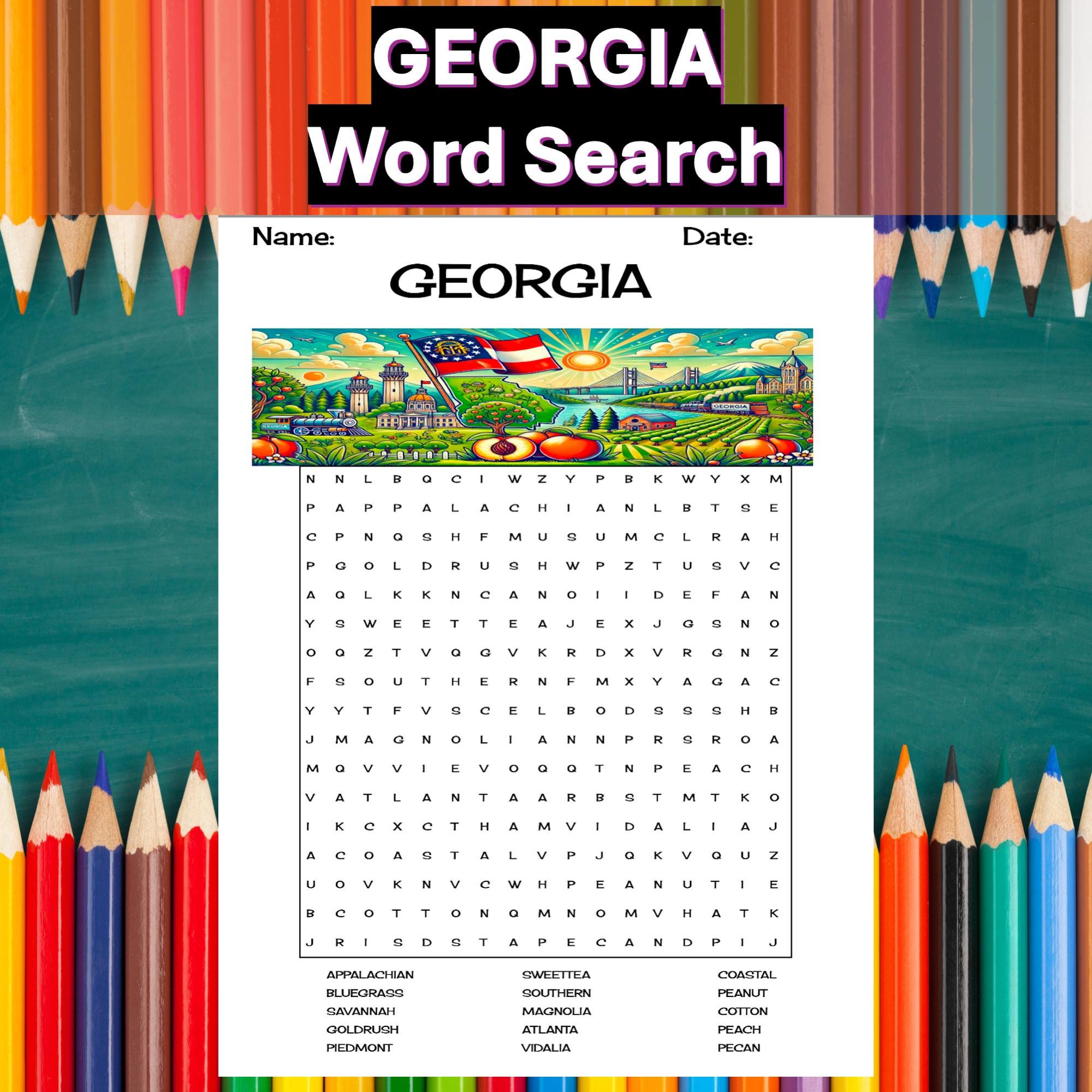 GEORGIA Word Search Puzzle and Answer Key|us States Worksheet|social ...