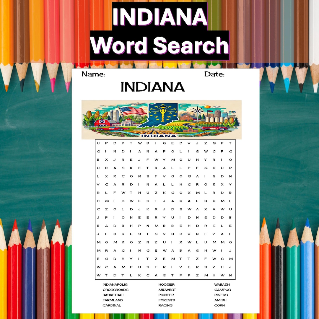 INDIANA Word Search Puzzle and Answer Key|us States Worksheet|social ...