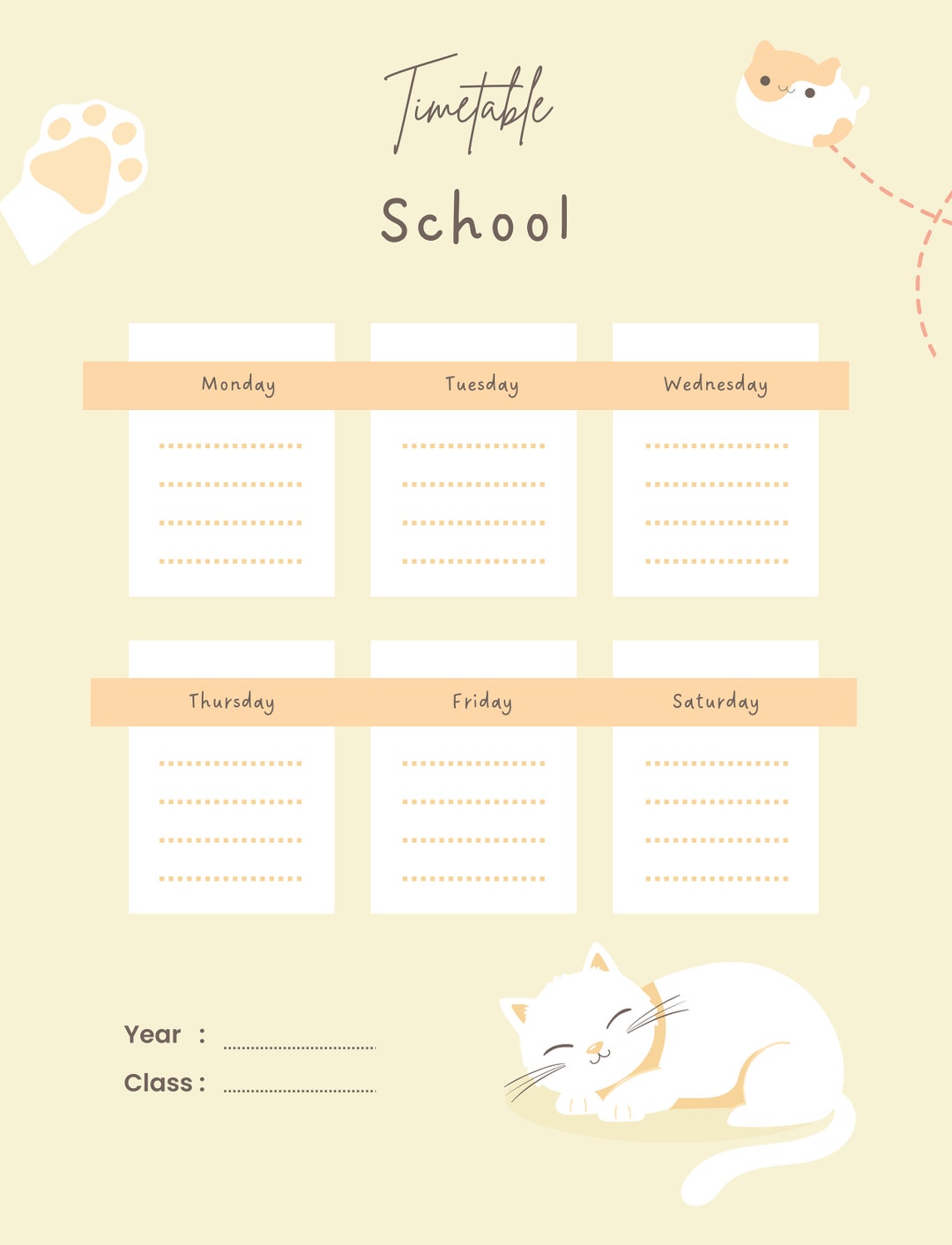 Cute Cat Shool Timetable - Etsy