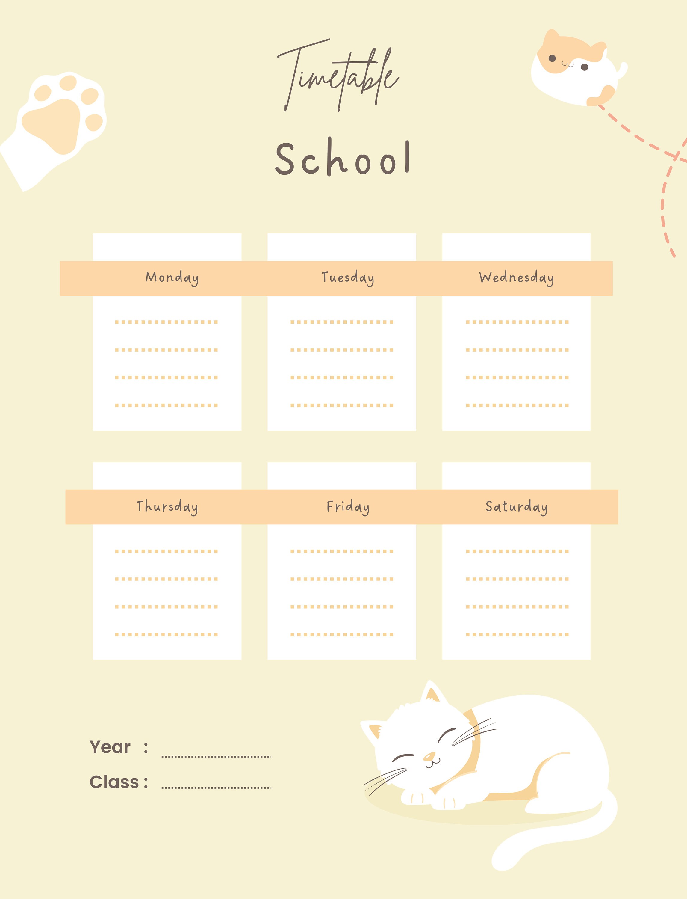 Cute Cat Shool Timetable - Etsy