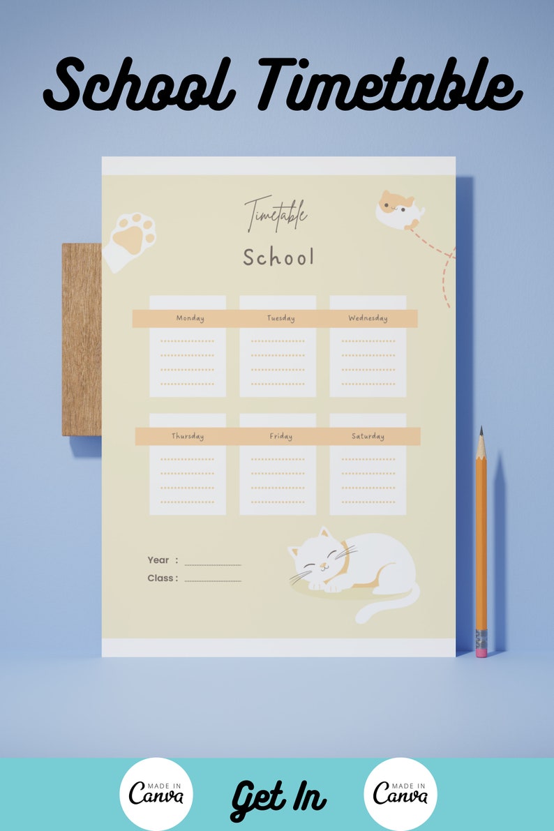 Cute Cat Shool Timetable - Etsy