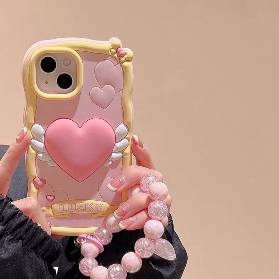 Cute Baby Pink 3D Heart With Wings Design Protective Shockproof iPhone ...
