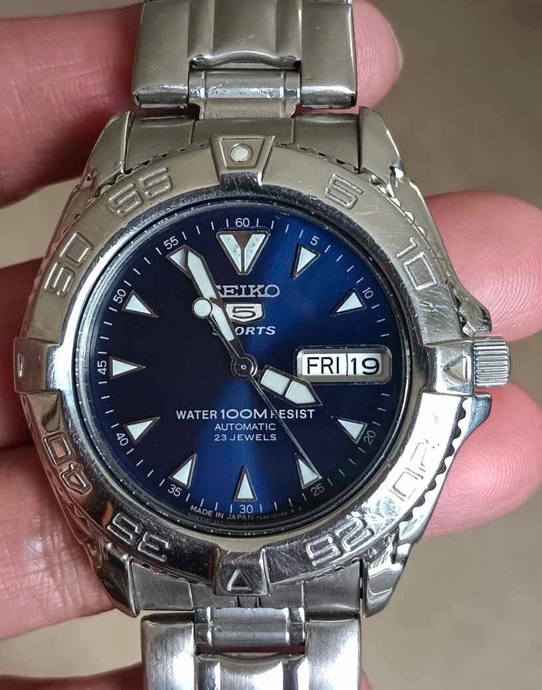 Pre-owned Vintage Seiko 5 Sport Blue Dial Automatic Rotating Bezel 23 ...