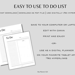 Minimal to Do List | Printable to Do List Template | Instant Download ...