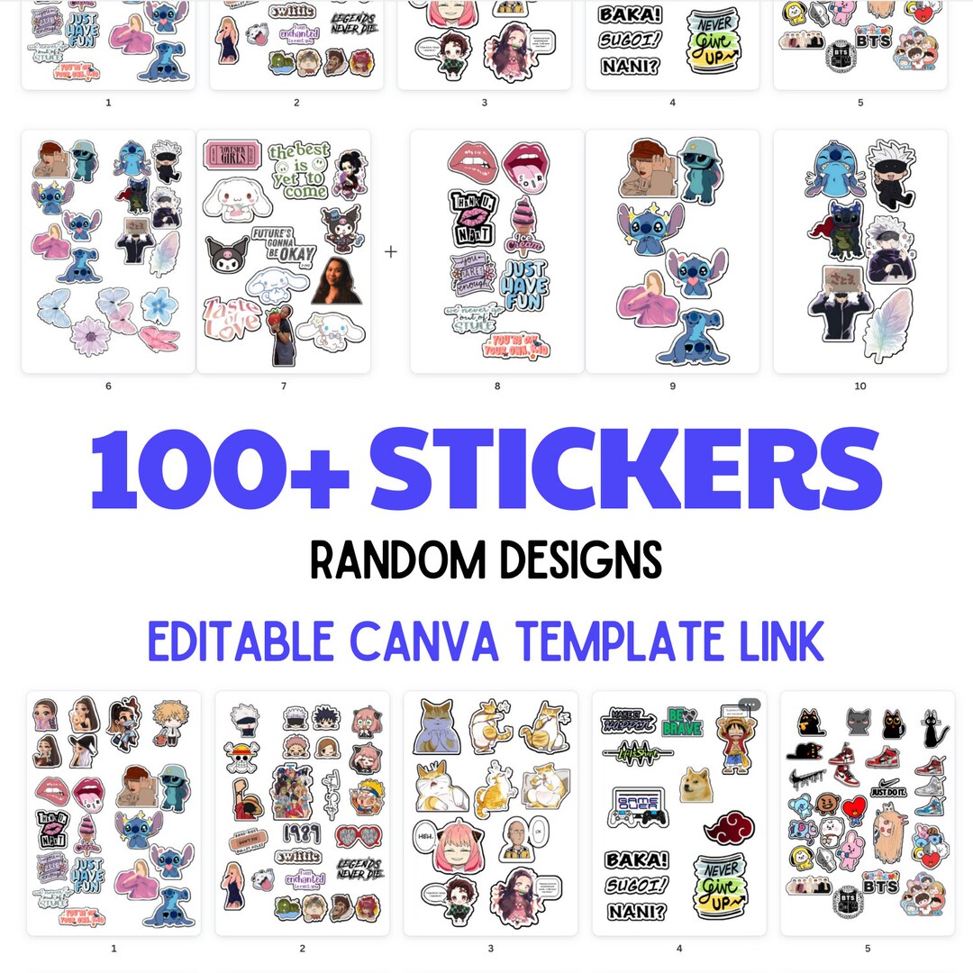 100+ Stickers Editable Canva Template (random Designs) With Freebies ...