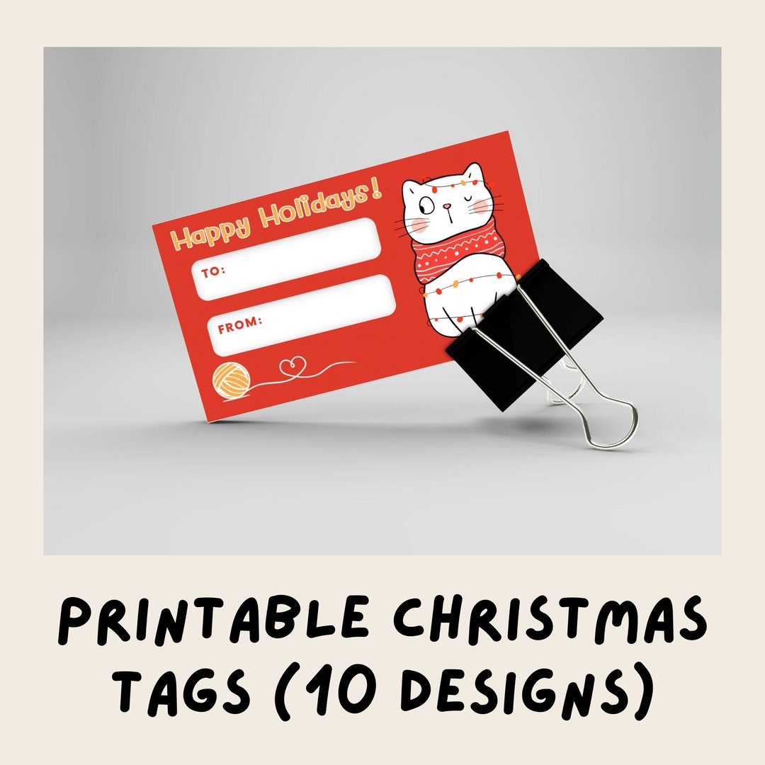 Cat Christmas Gift Tag Printable, Christmas Pets Tags, Holiday Cats ...