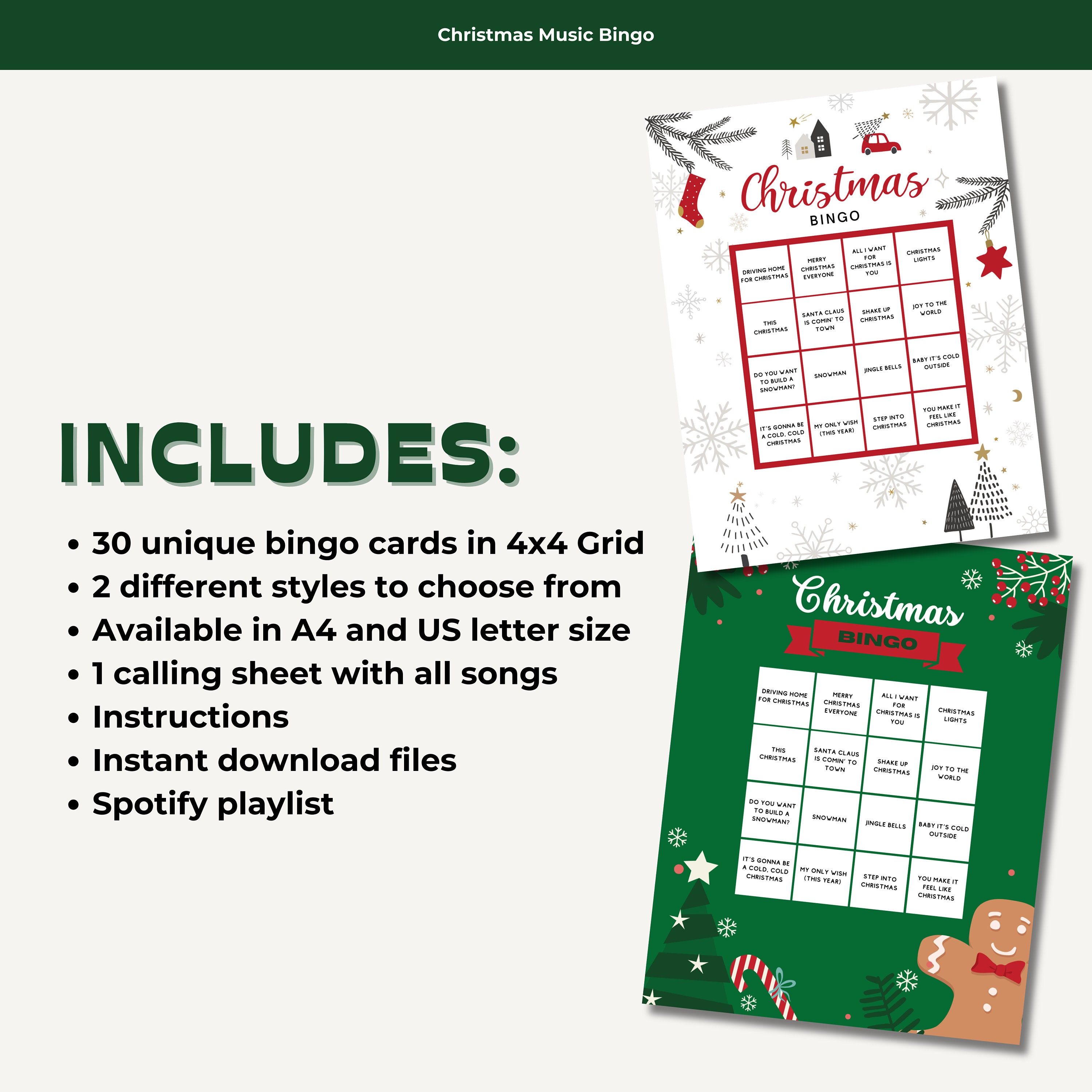 Christmas Music Bingo || Digital Printable Christmas Party Game ...