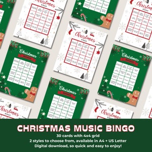 Christmas Music Bingo || Digital Printable Christmas Party Game ...