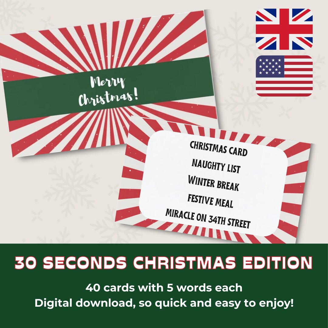 Printable 30 Seconds Christmas Cards || Digital Christmas Party Game ...