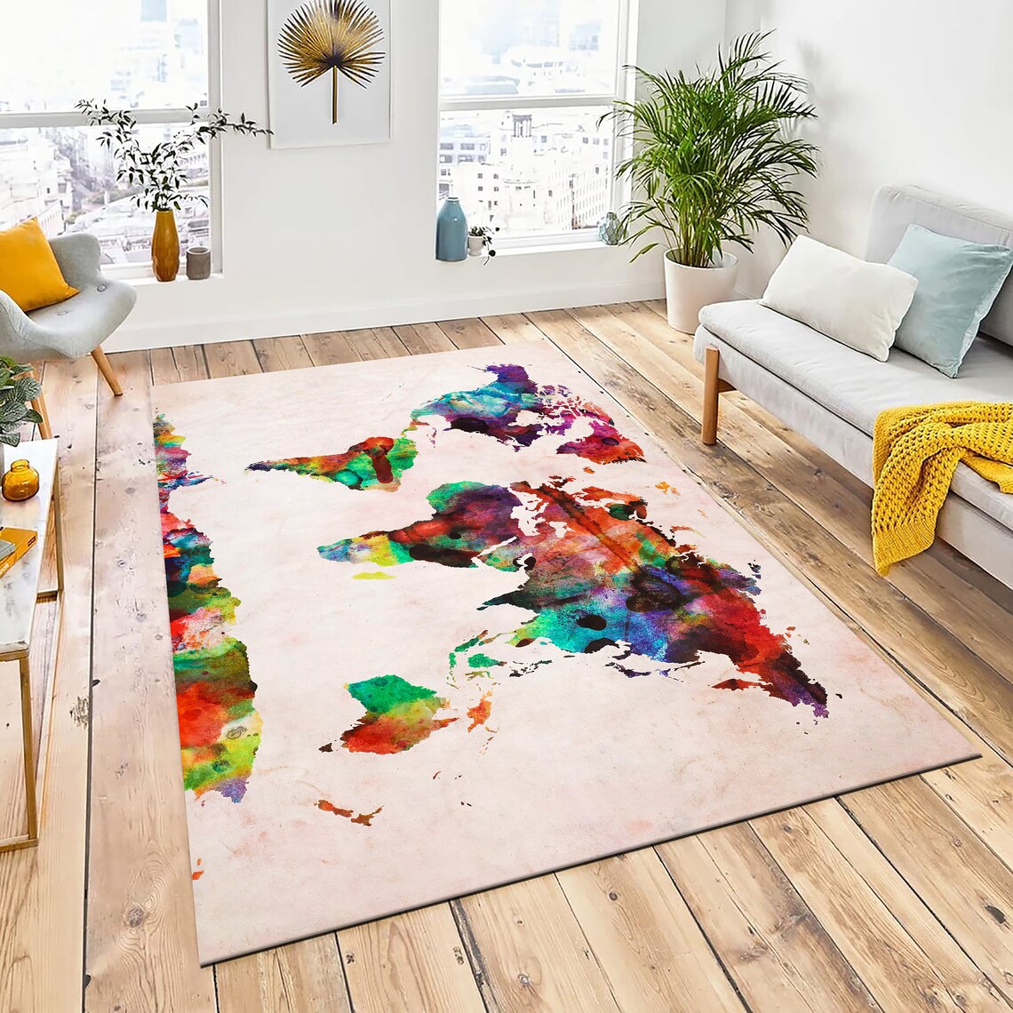 Colorful World Map Rug, Map Carpet, Modern Rug, Design Rug, Modern Rug ...