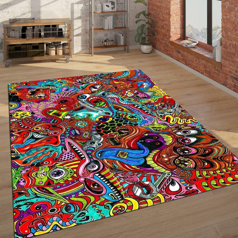Psychedelic Tapestry Rug, Trippy Tapestries Art Rug, Abstract Art Rug ...