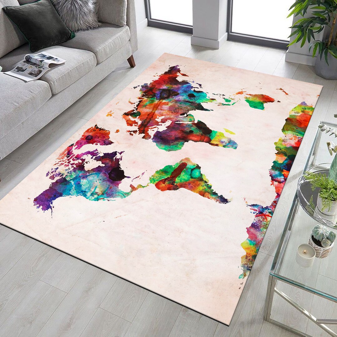 Colorful World Map Rug, Map Carpet, Modern Rug, Design Rug, Modern Rug ...