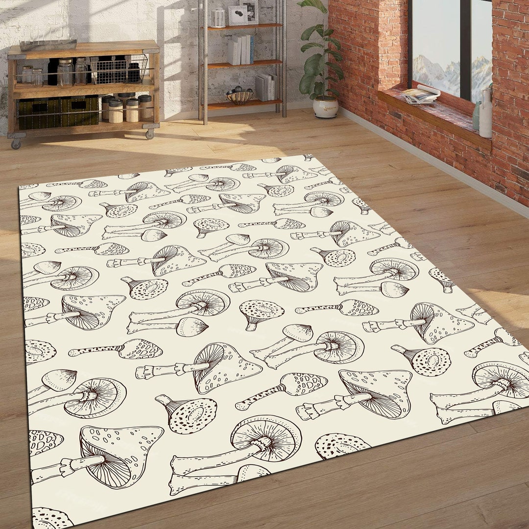Mushroom Pattern Rug, Minimalist Decor, Cotton Base - Etsy