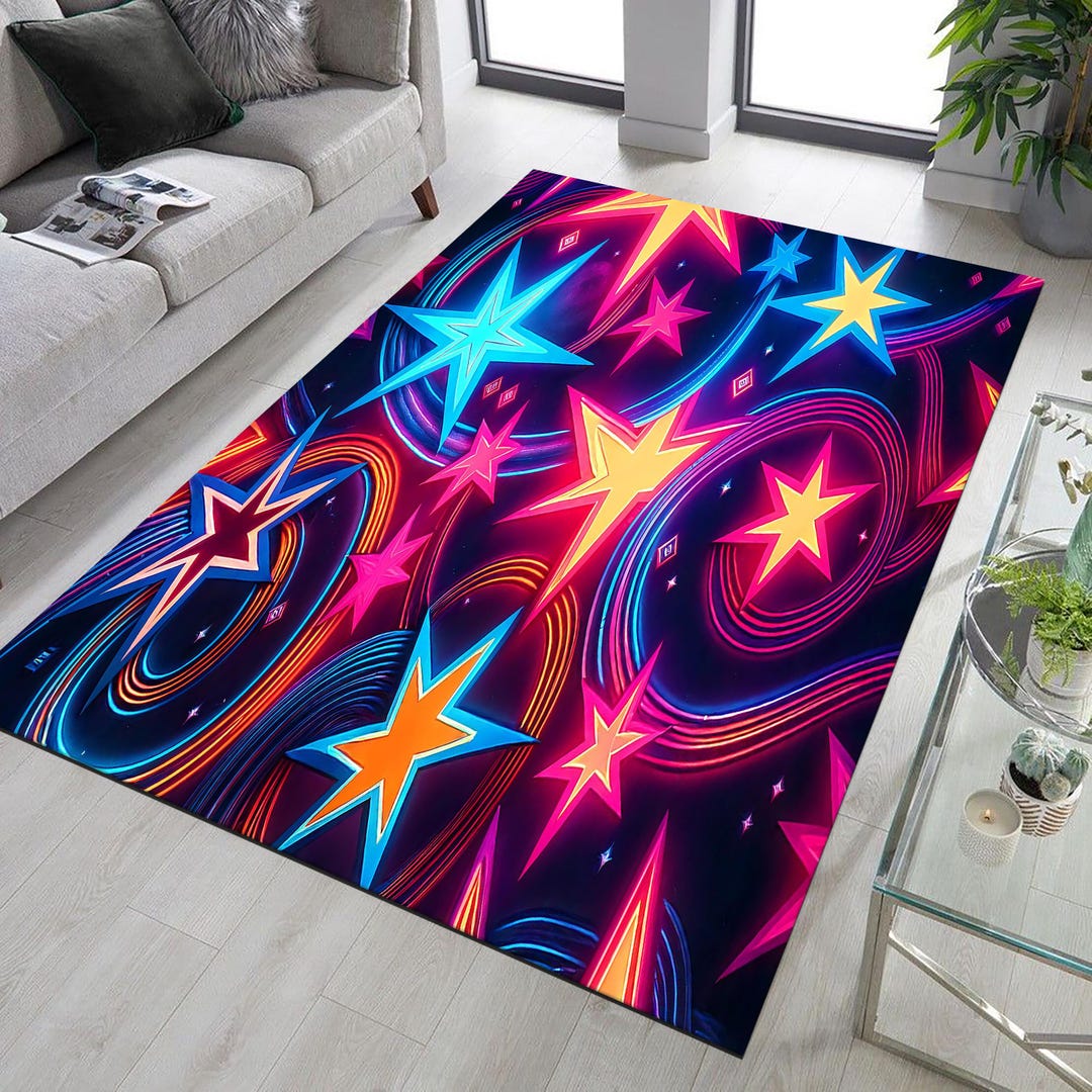 Arcade Stars Rug, Arcade Bar Carpet, Retro Style Gaming Rug, Bowling ...