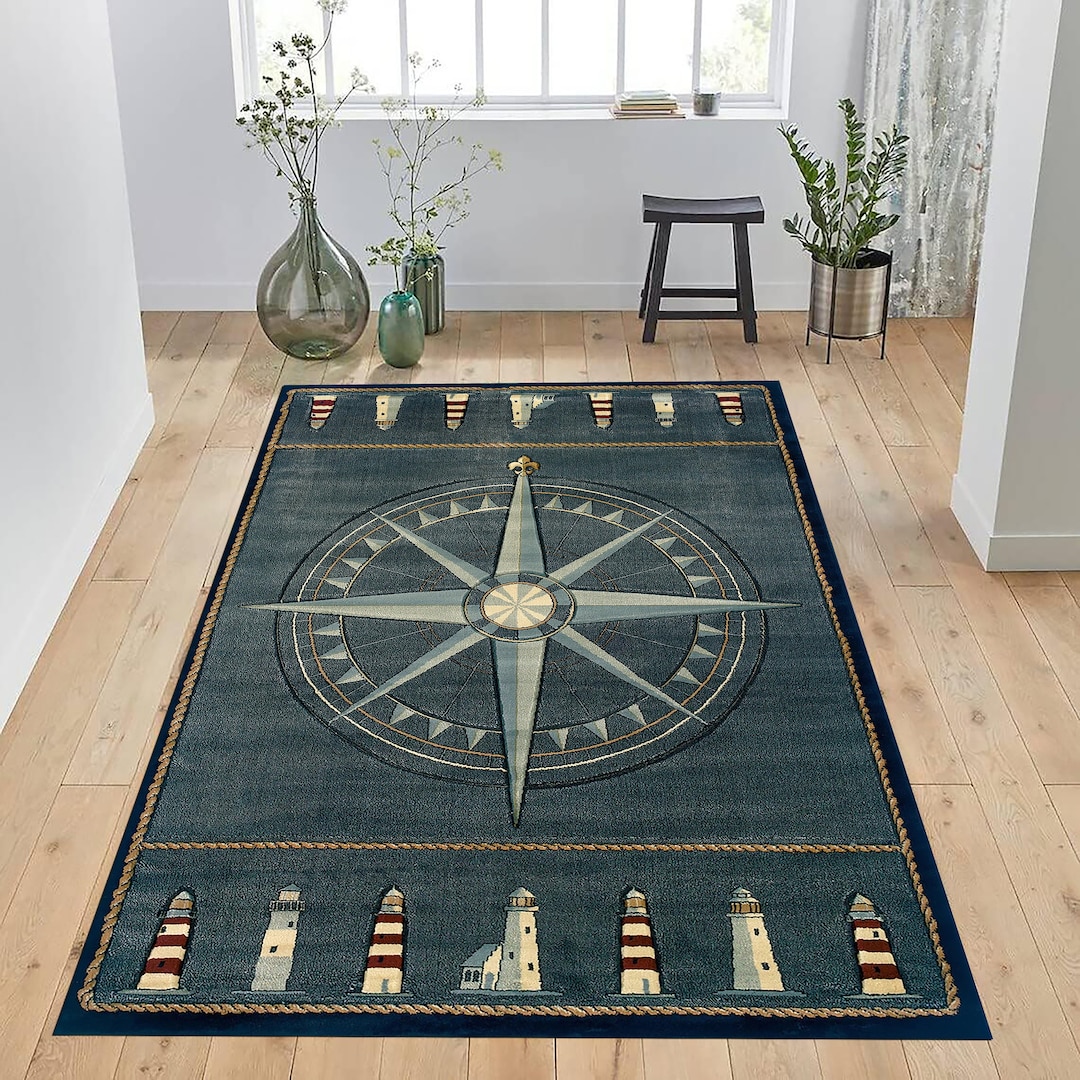 Lighthouse Nautical Rug, Compass Design, Compass Rug,rug Decoration ...