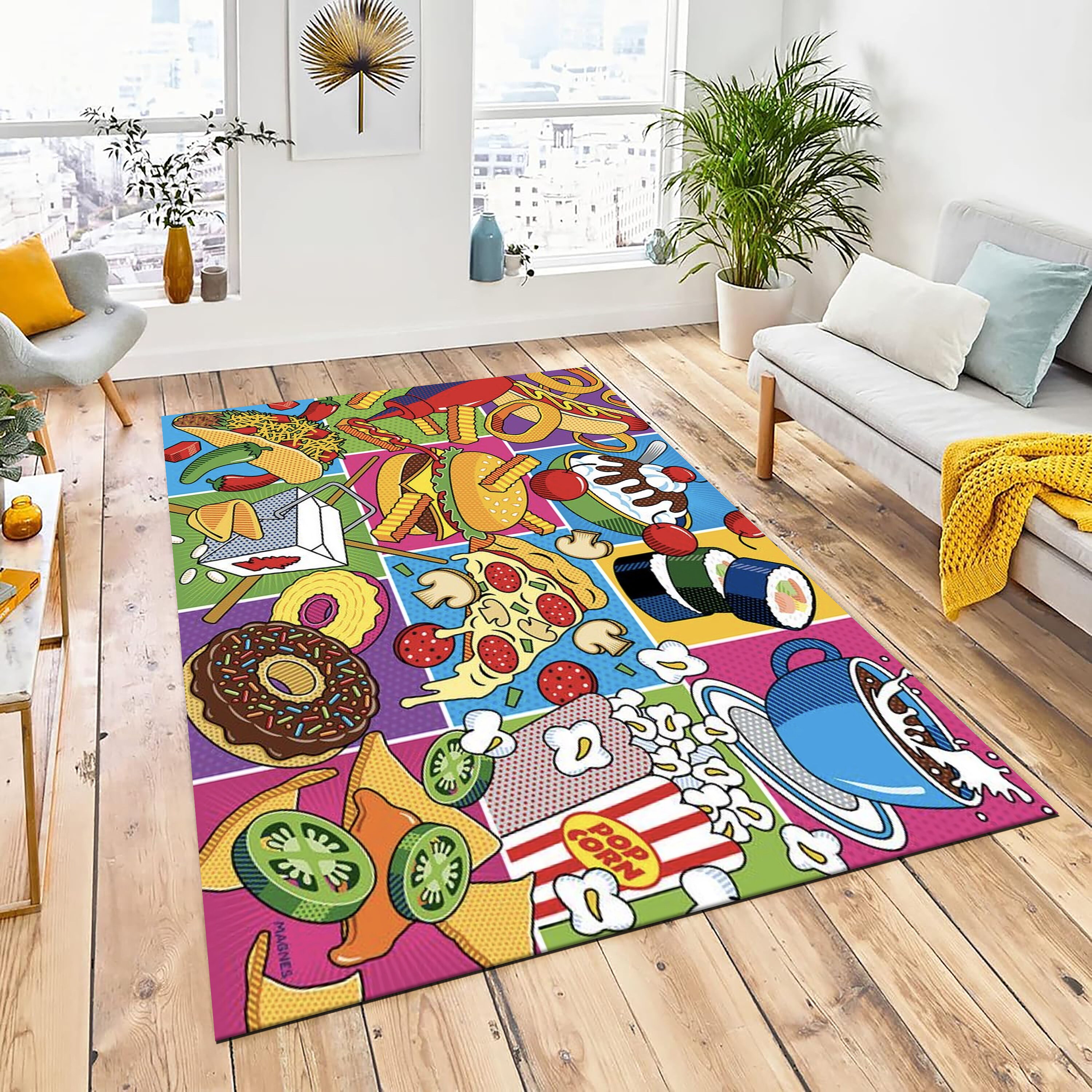 Snack Rug, Pop Art Rug, Comic Rug, Hamburger Rug, Kitchen Rug, Food ...