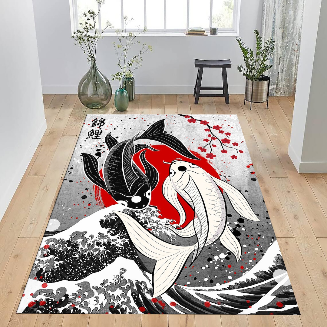 Yin Yang,koi Fishes,japanese Rug,fish Pattern Rug,yin and Yang Design ...