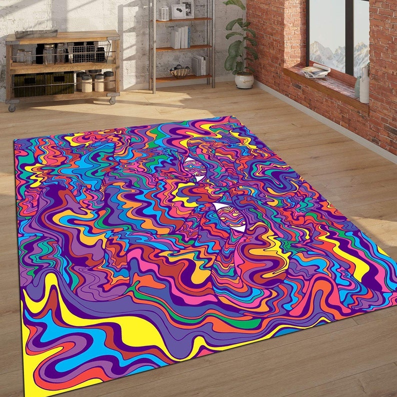 Psychedelic Tapestry Rug, Trippy Tapestries Art Rug, Modern Rugs, Anti ...