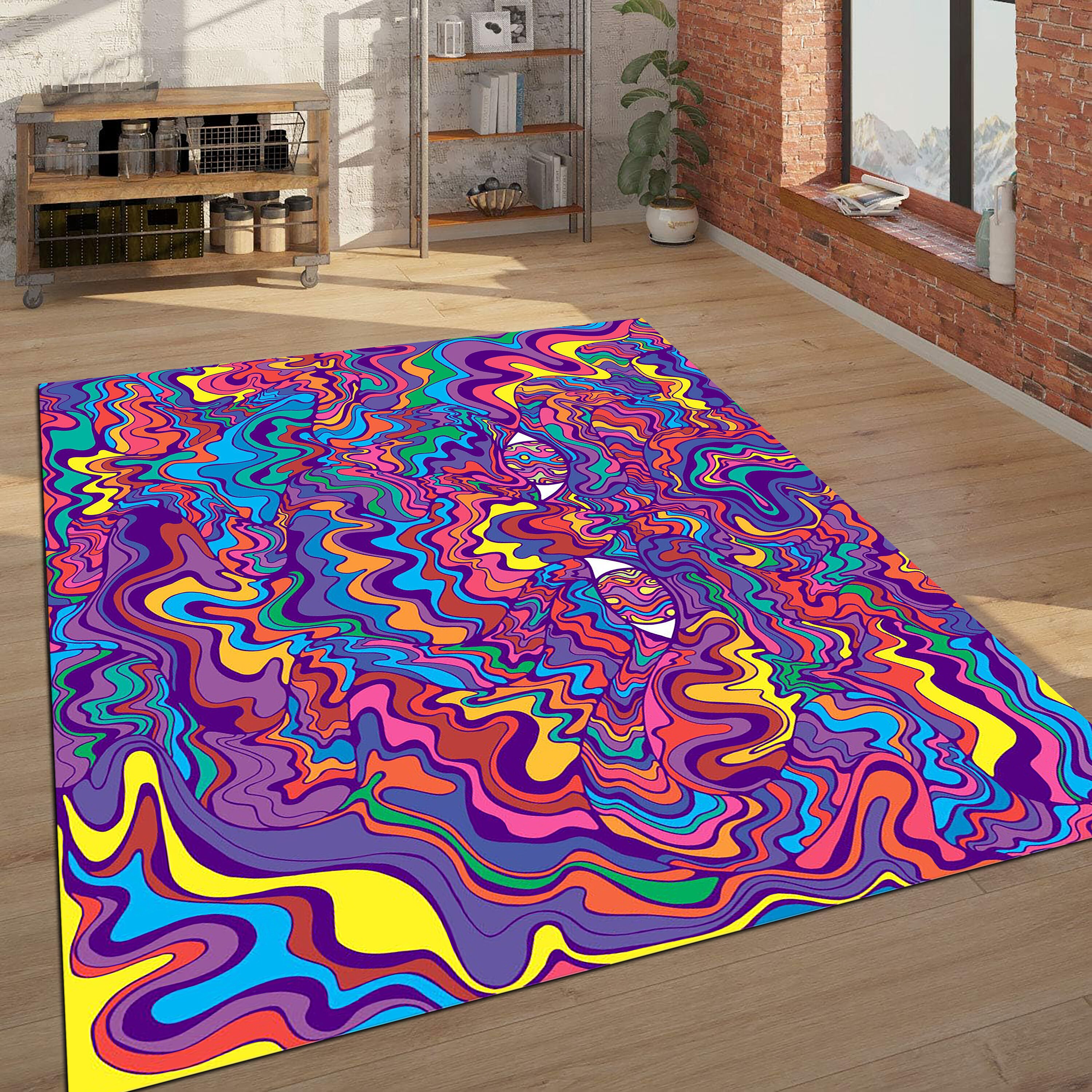 Psychedelic Tapestry Rug, Trippy Tapestries Art Rug, Modern Rugs, Anti ...